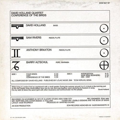 David Holland Quartet - Conference Of The Birds (Vinyl, LP, Album) Ver